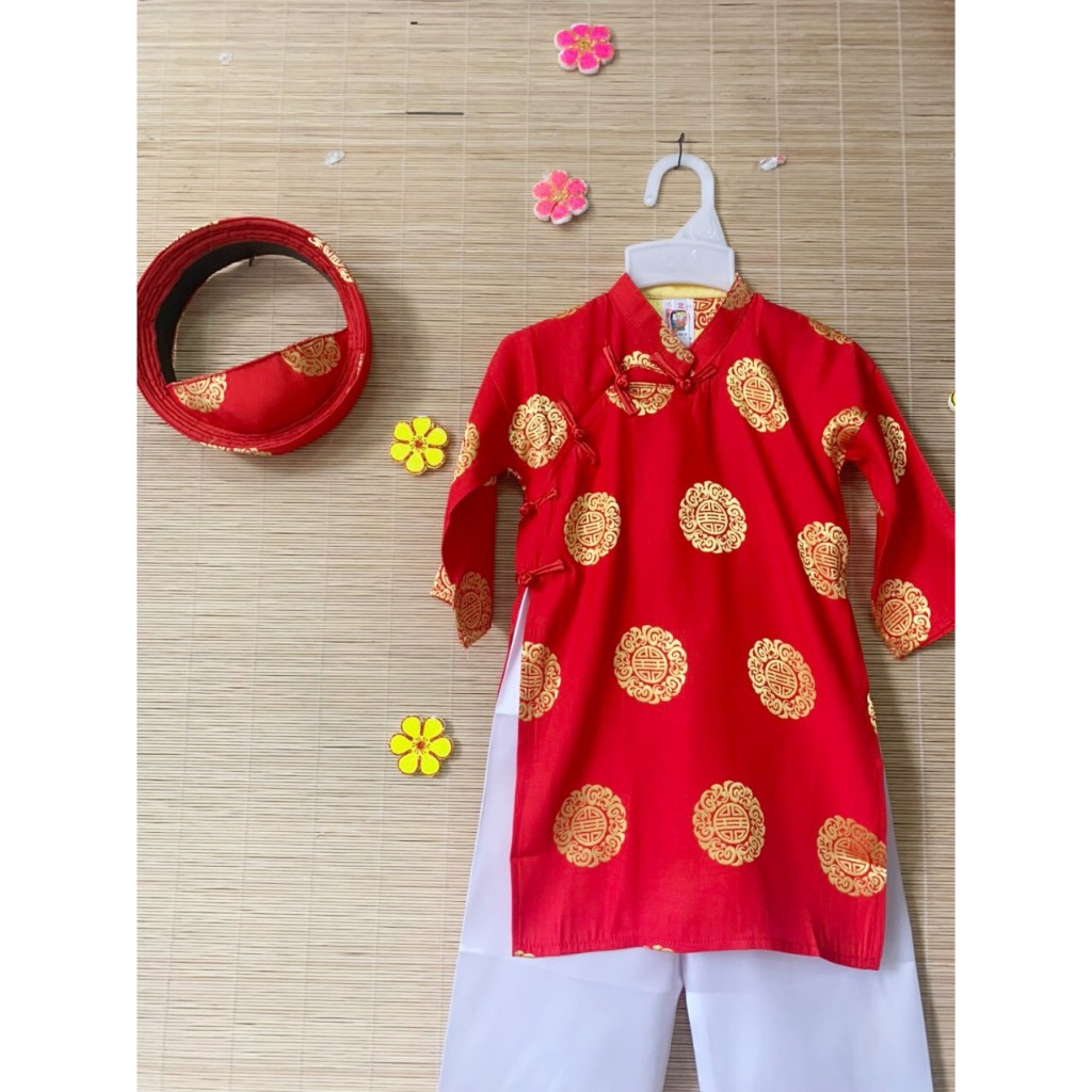 Ao Dai CNY-Boy's Coin Brocade Ao Dai for Tet | Shopee Singapore