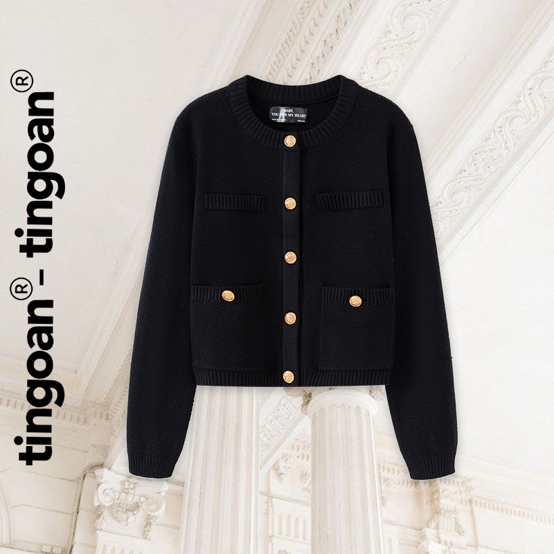 Tingoan - JENNIFER CARDIGAN/Plain BL 4-pocket black ruffled CARDIGAN ...
