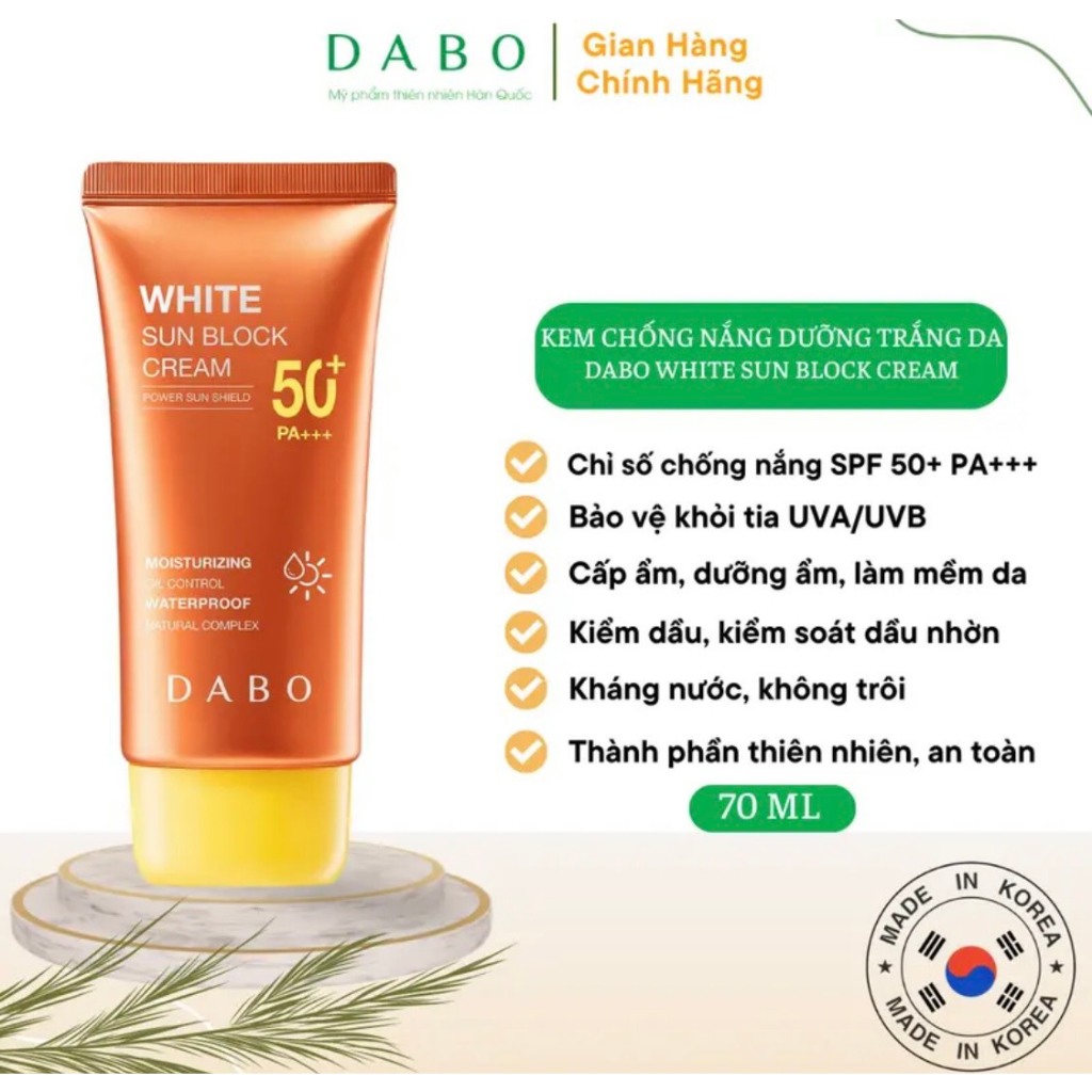 Dabo White Sunblock Cream SPF 50 PA+++ Oil Control, 4-6h Tone Up ...