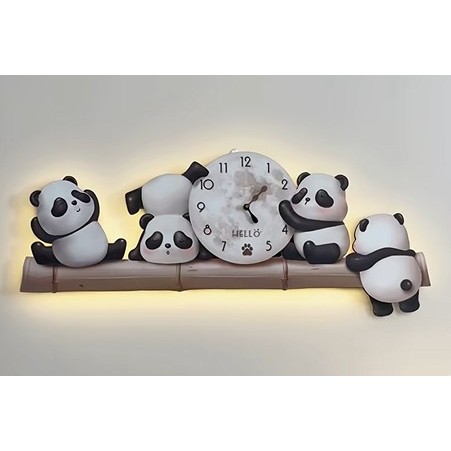 Painting of a cute panda clock with led lights hanging in the living ...