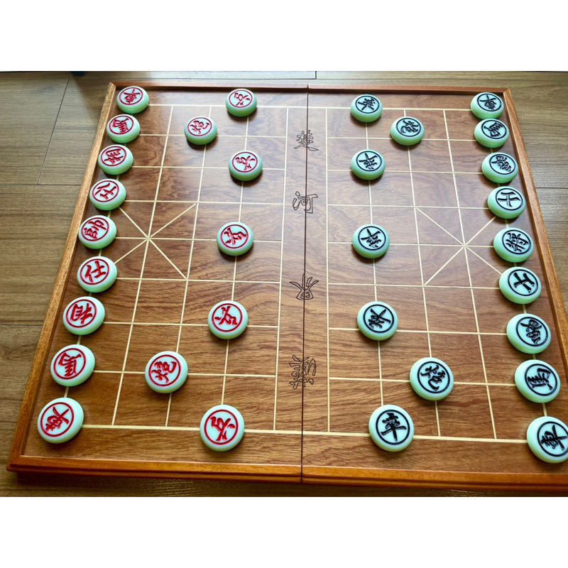 Beautiful Chinese chess set: green jade chess pieces and red sandalwood ...