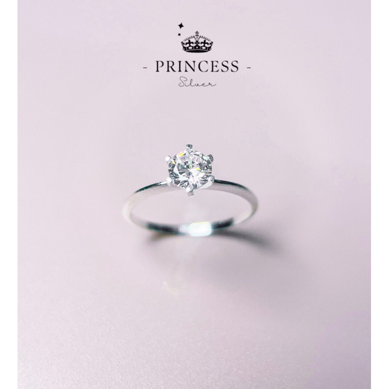 [Real Silver] Women's Silver ring with Princess Silver stone is ...