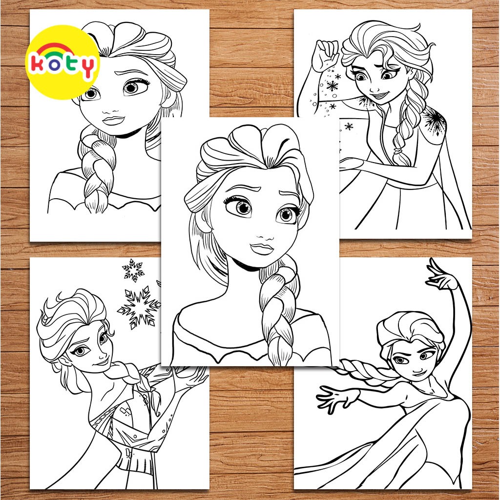 Set of 50 Cute Elsa Coloring Pages for Children to Practice Coloring ...