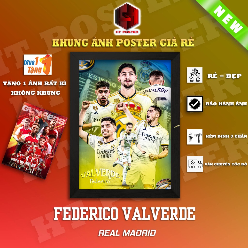 Valverde poster photo frame in Real Madrid shirt color includes 2 sizes ...