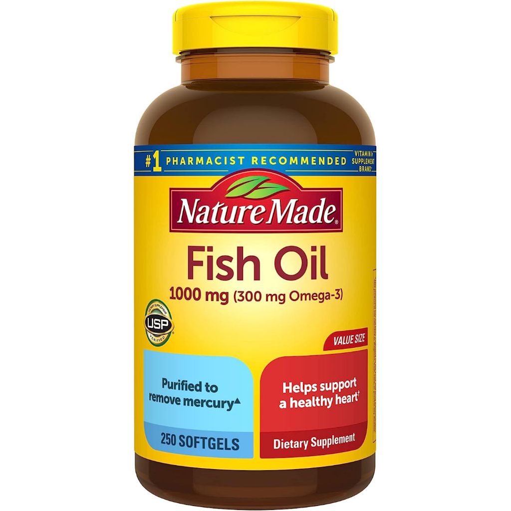 Nature Made Fish Oil 1000mg (300mg Omega-3) 250 capsules supports ...