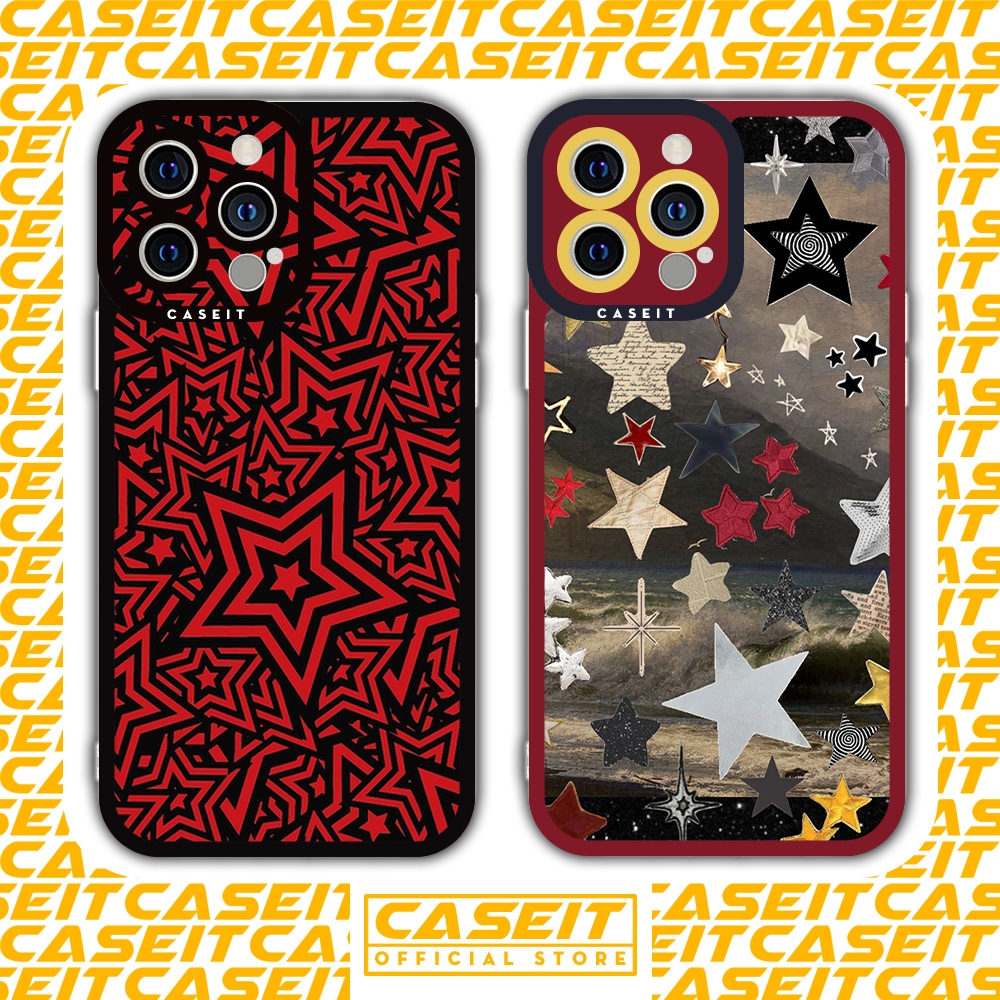 Caseit square edge iphone case with y2k pattern cute red and black star ...