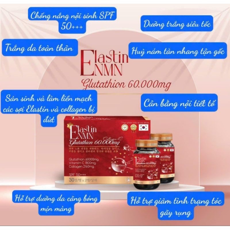 Elastin NMN glutathione whitening oral tablet 60,000mg (1h 2 bottles of ...