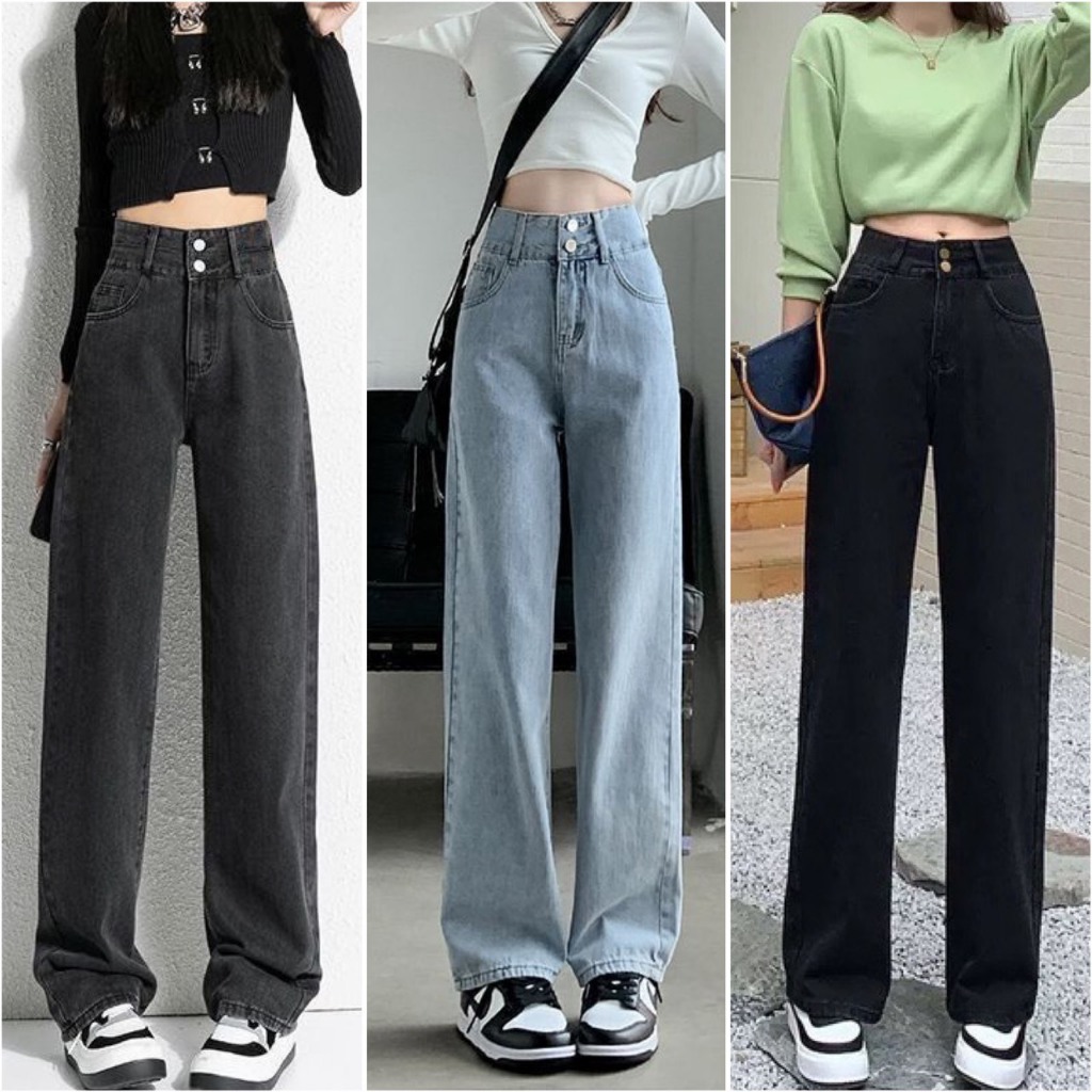 CANA MS14 Women's Wide Leg Down Jeans Stylish High Waist Jeans | Shopee Singapore