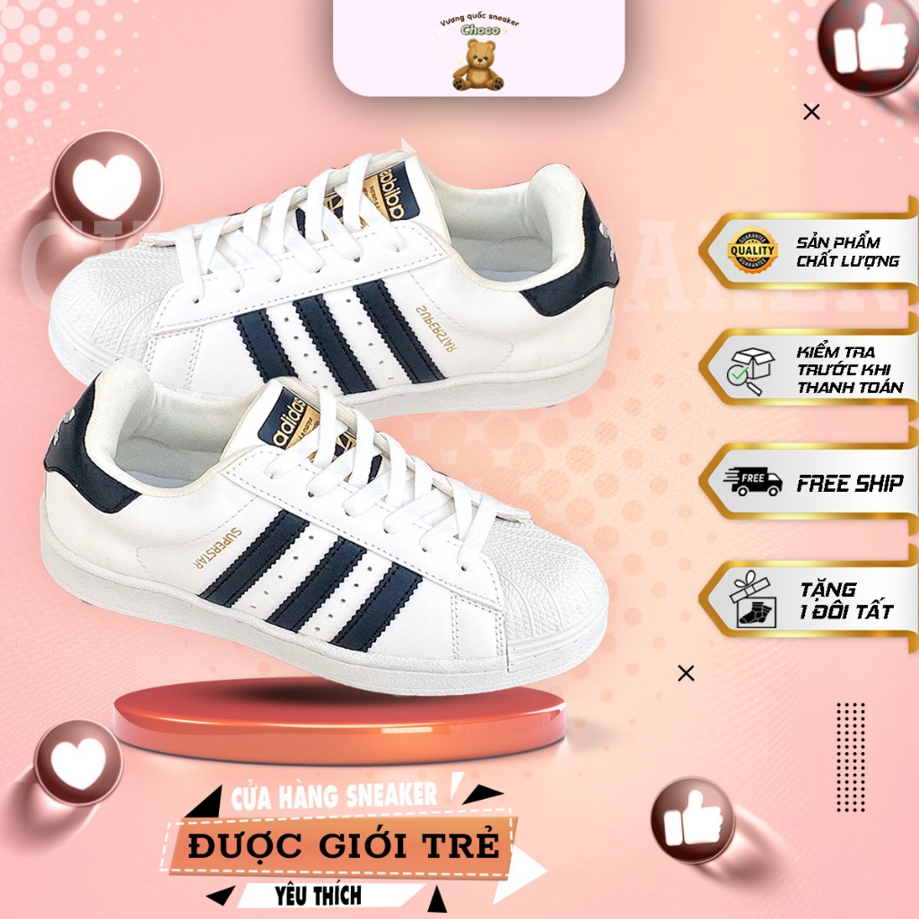 Adidas Black Striped Clamshell Sneakers, Superstar Das Scallop Toe ...