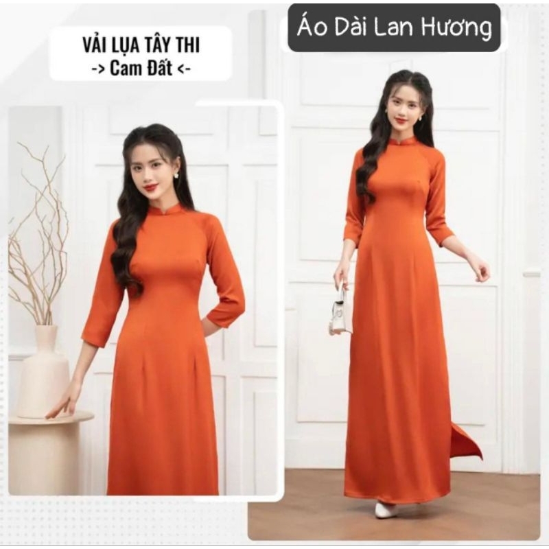 Traditional plain ao dai with 2 traditional orange panels - Lan Huong Ao Dai | Shopee Singapore