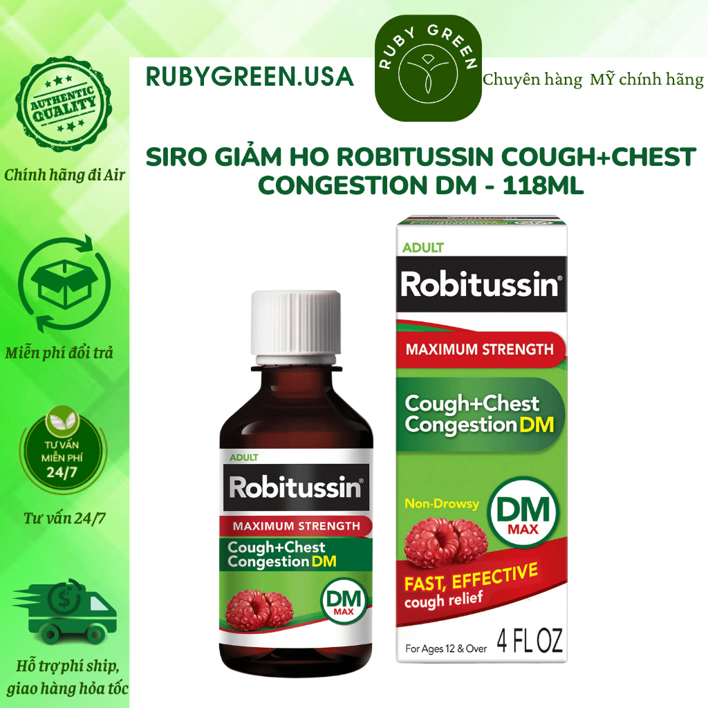 Robitussin Cough +Chest Congestion DM Siro - 118ml - Cough Reduction Syrup For Adults And ...