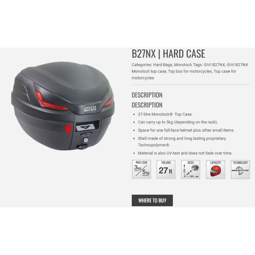 Givi B27NX rear trunk [Genuine product] - Capacity 27 liters | Shopee ...