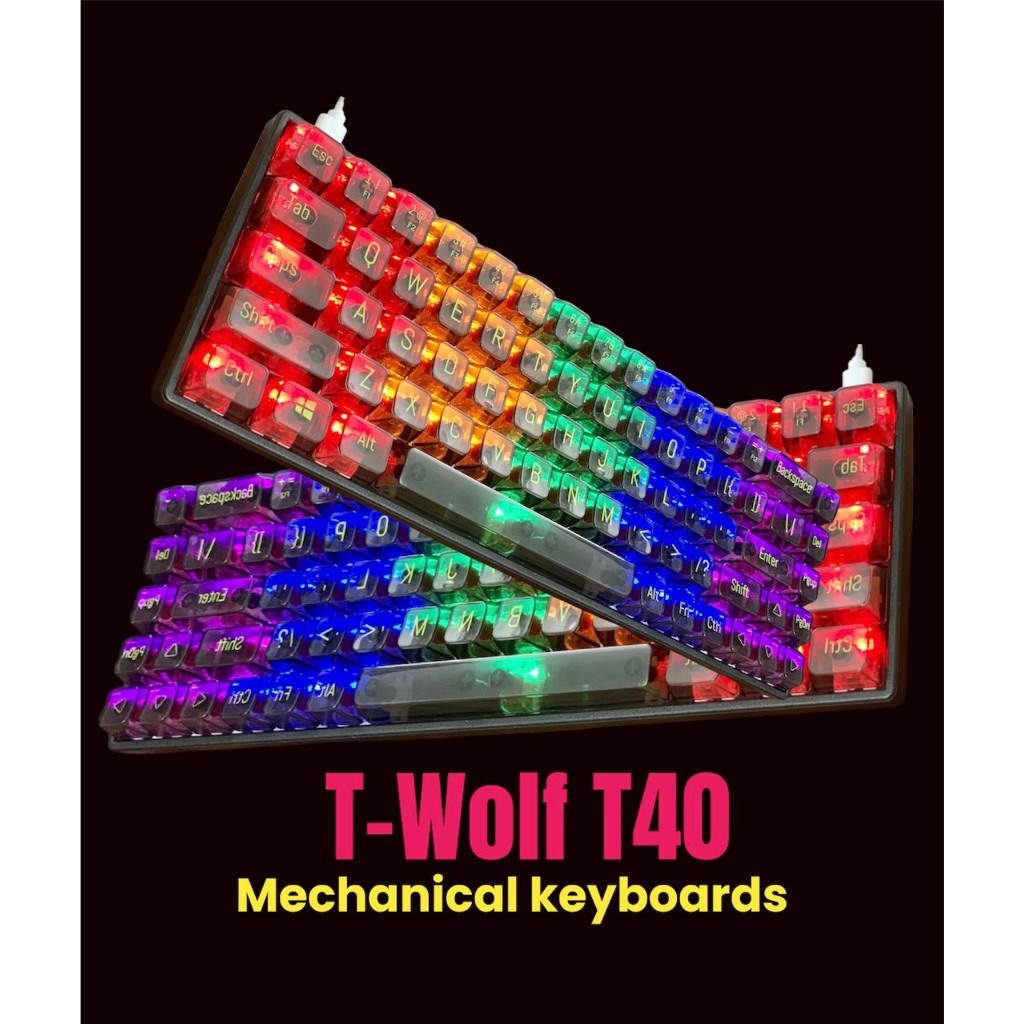 Keyboard T-WOLF T40 Transparent Red Switch Mechanical Keys BLACK (68 ...