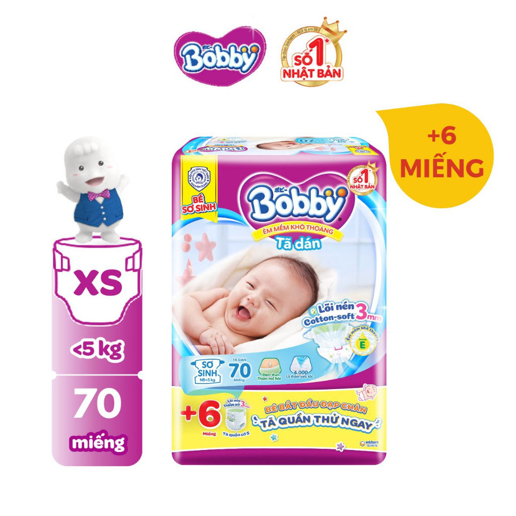 New Bobby XS70/S54/M46/L40/XL36/XXL34 newborn diapers - 3mm cotton-soft ...