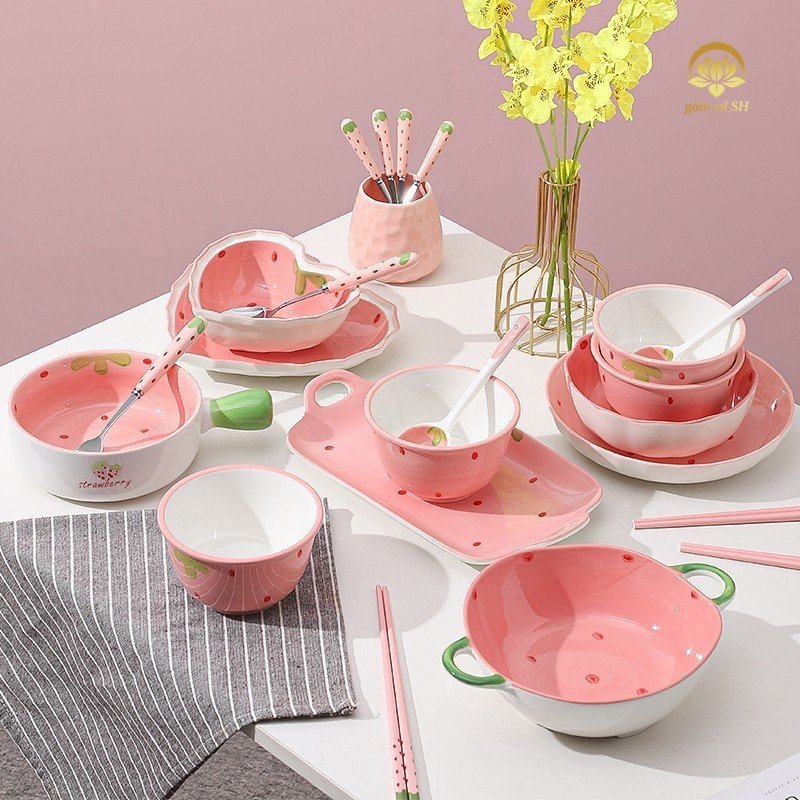 Super cute ceramic bowl, plate, bowl, bowl, cup, family dining set with ...