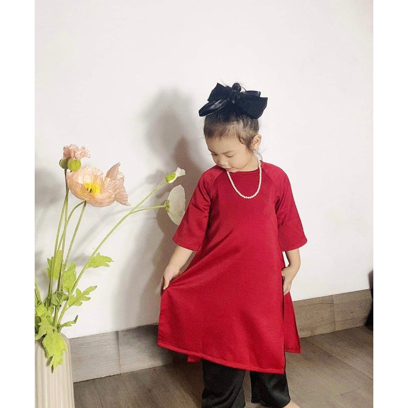 Red ao dai set in Tay Thi fabric for full size girls (with pants ...
