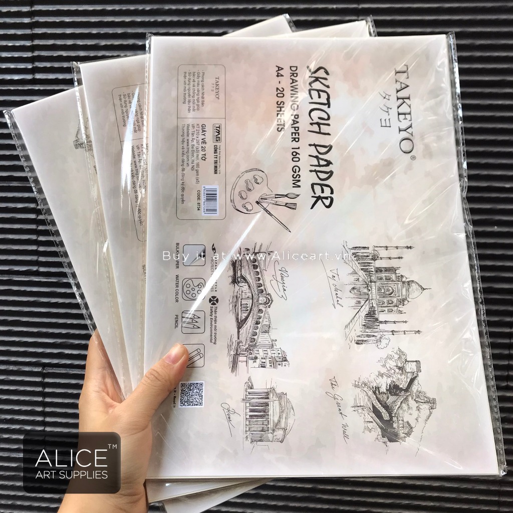 A set of 20 sheets of TAKEYO A4 A3 160gsm drawing paper for pencil ...
