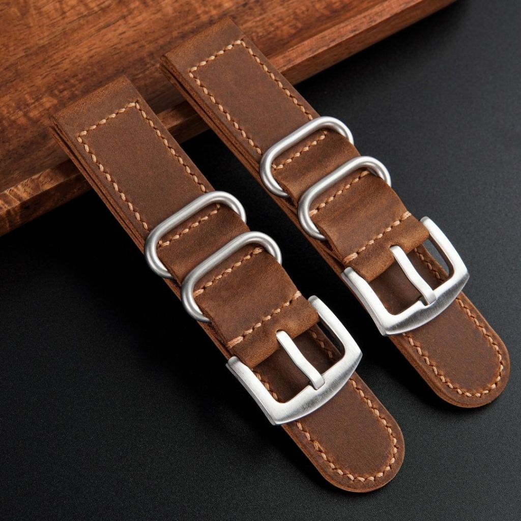 Double-sided waxed cowhide Watch strap, hand-stitched leather Watch ...
