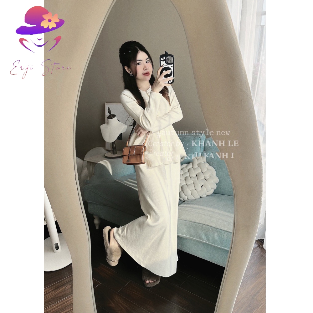 Rabbit fur wool set mixed with long skirt in 4 colors (Shop only size S