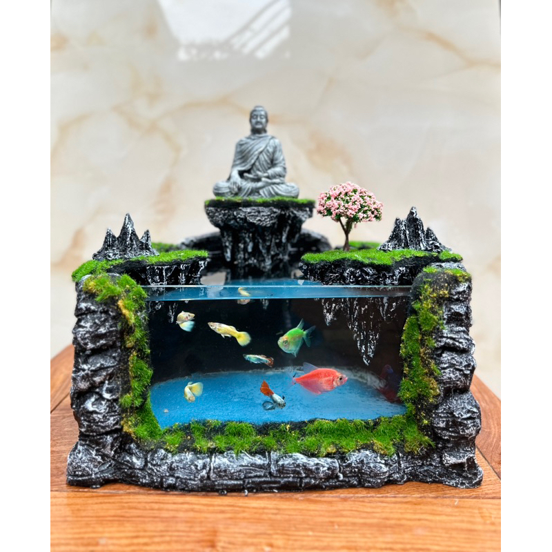 Flying island of glass fish tank avatar with bottom release valve (with ...