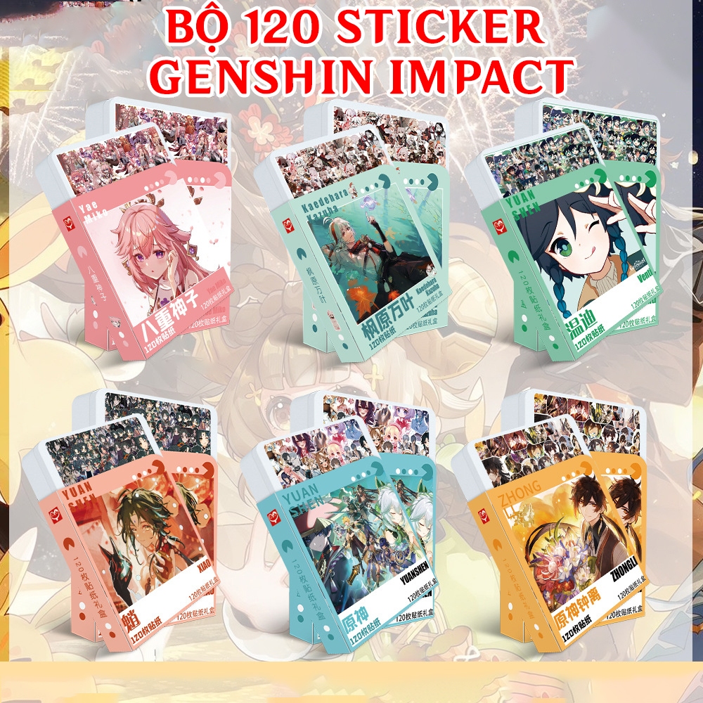 Box of 120 Large Size Genshin Impact Stickers with Many Cute Furina Yae ...