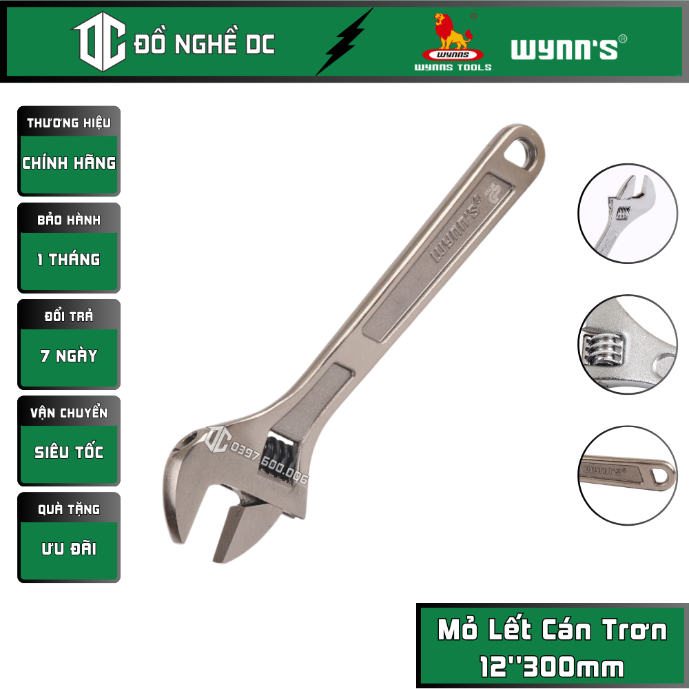 Adjustable Smooth Handle Wrench, 12''300mm WNS300E Wynn's Steel Wrench ...