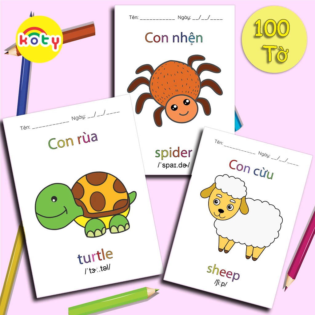 Set of 100 Cute Animal Coloring Pages Bilingual English and Vietnamese ...