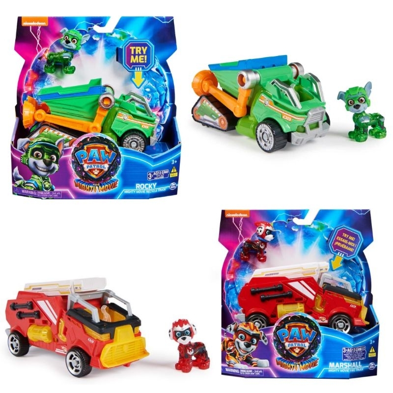 Paw Patrol: Mighty Chase and Rocky rescue vehicles with lights and ...