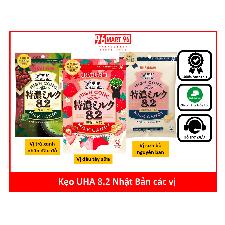 [6 Flavors] Japanese UHA candy (green tea - barley - cow's milk - red ...