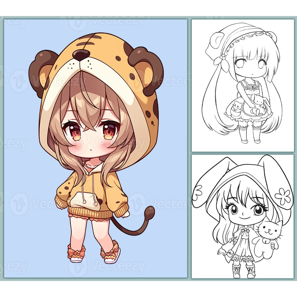 Cute Chibi Coloring Pages Set of 50 Pictures for Children to Practice ...