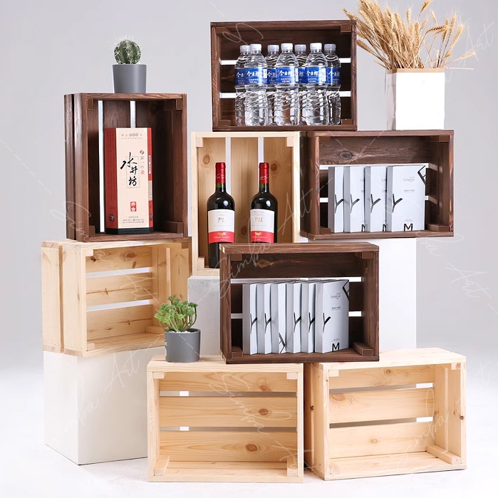 Natural pine wood box Pallet, painted walnut color for photography ...