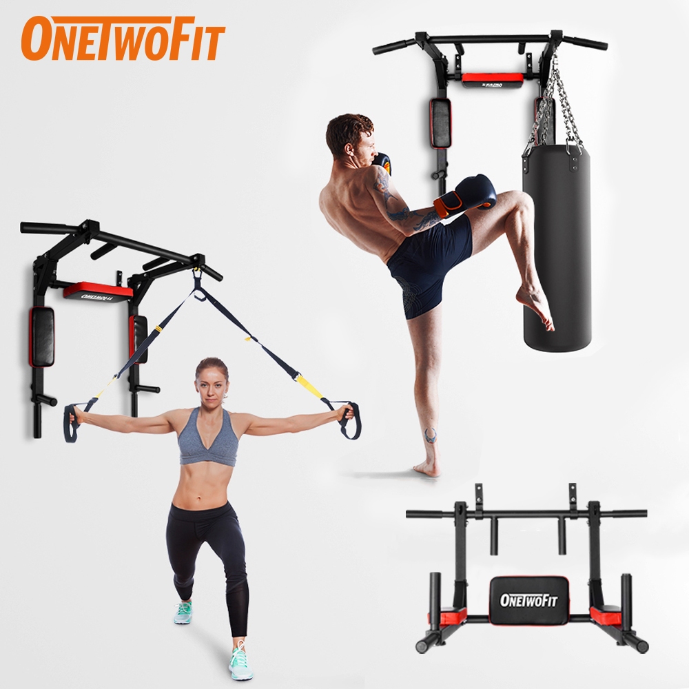 Onetwofit Wall-mounted Pull-Up Bar Wall-mounted multi-function Pull-Up Bar with load capacity of ...