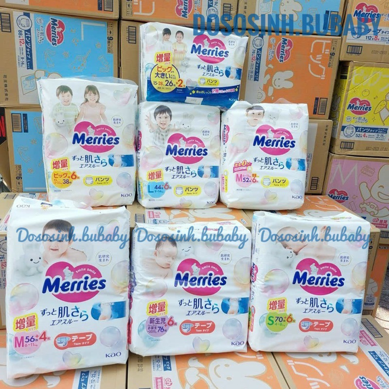 Japanese domestic MERRIES diapers plus pieces of all sizes NB stickers ...