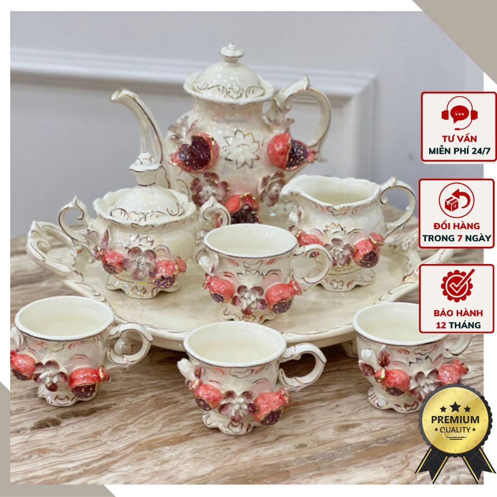 Neoclassical Mother of Pearl Enamel Bone Porcelain Pomegranate Tea Set ...
