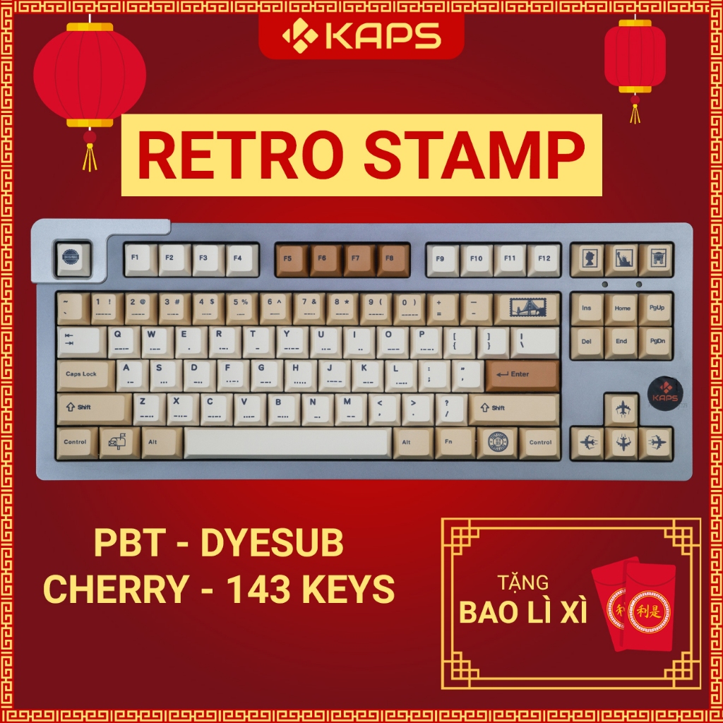 Keycap Retro Stamp plastic PBT profile Cherry in dyesub 143 buttons for ...