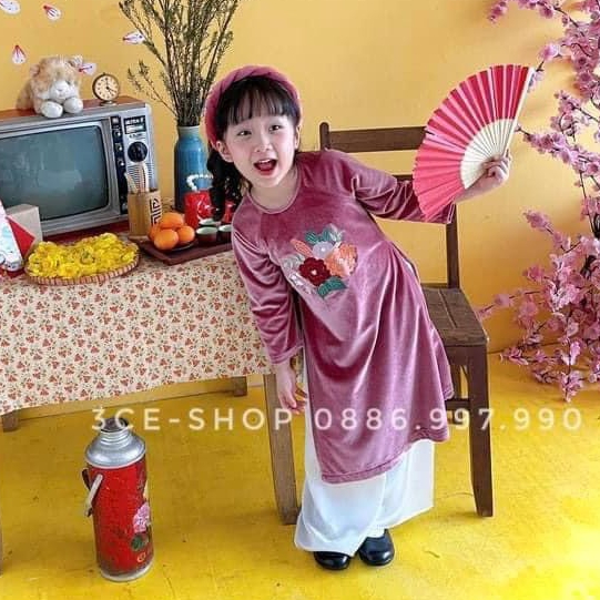 Tet Ao Dai For Girls Beautiful Pink Soft Velvet Ao Dai For Babies 8 ...