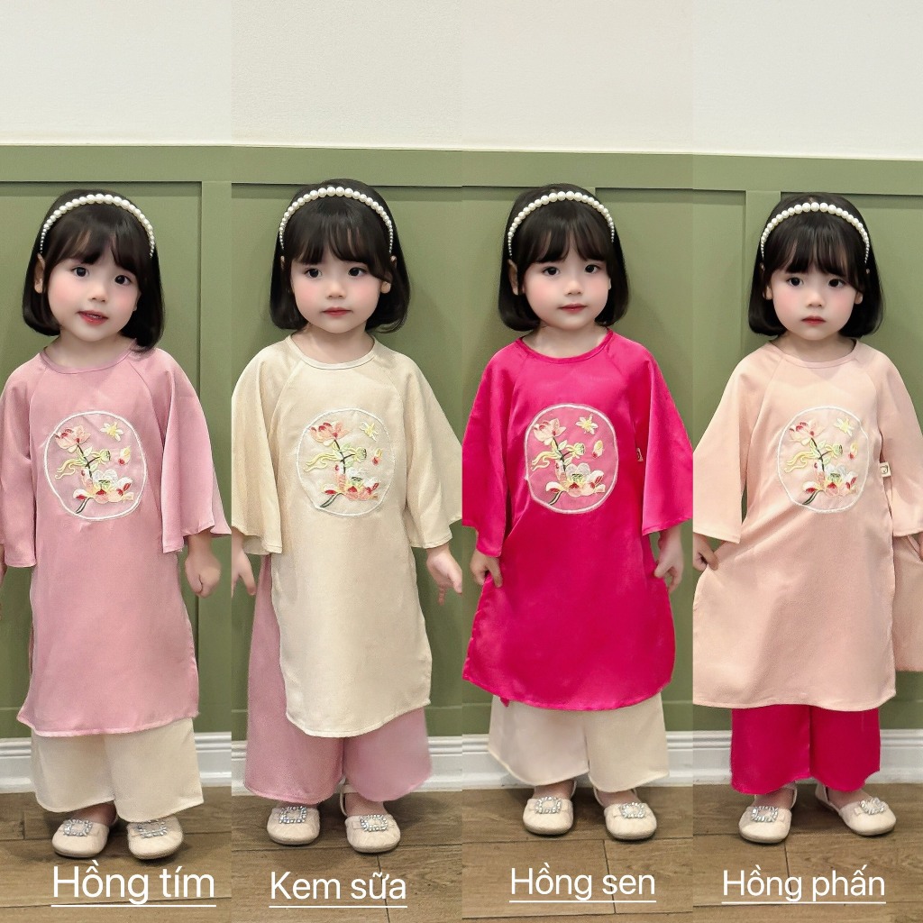 Jee kids- Set of modern soft silk ao dai with mixed colors for girls ...