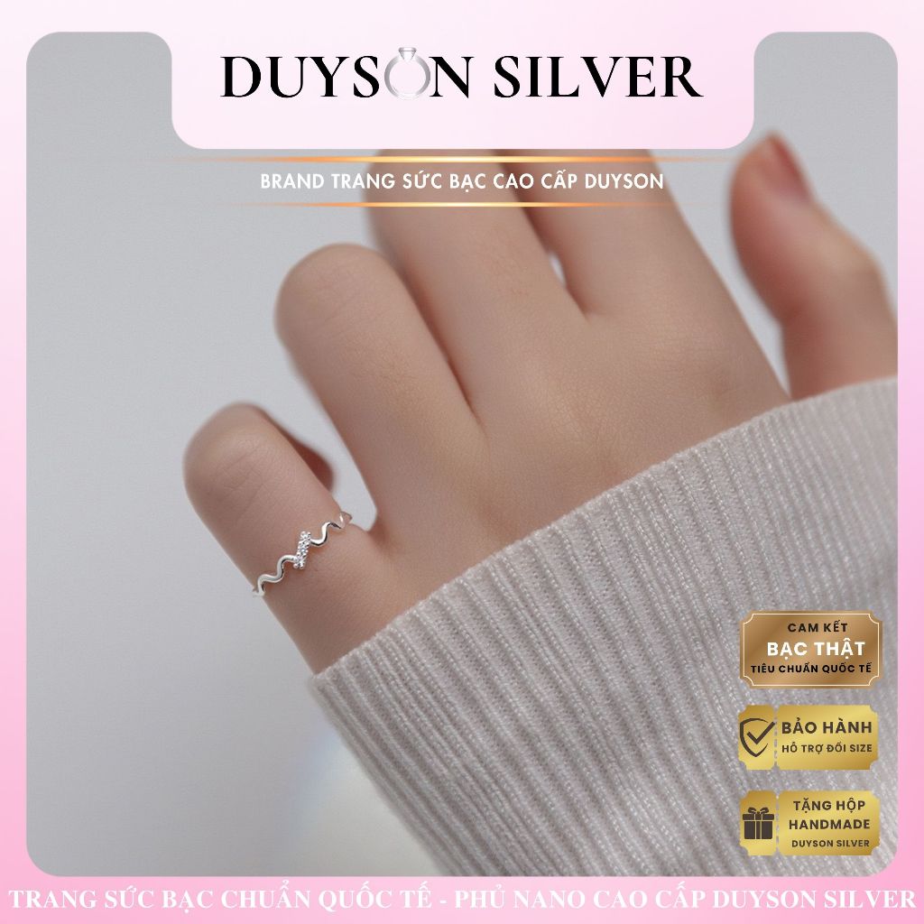 Women's wave-shaped pinky finger SILVER ring, self-adjustable size ring ...