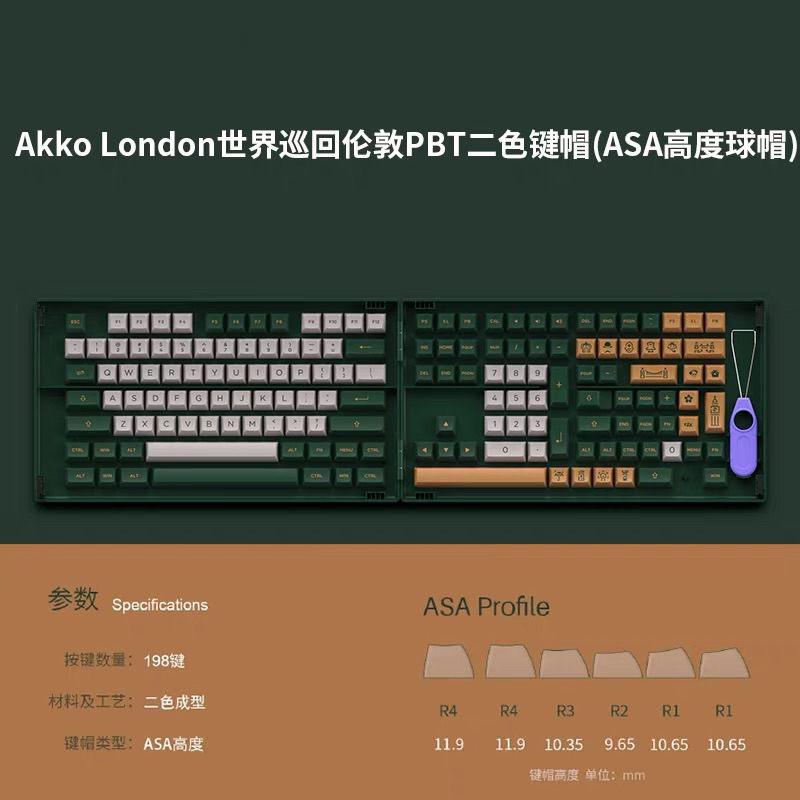 Akko ASA World Tour London Keycap Set (PBT Double-Shot/ASA profile/198 ...