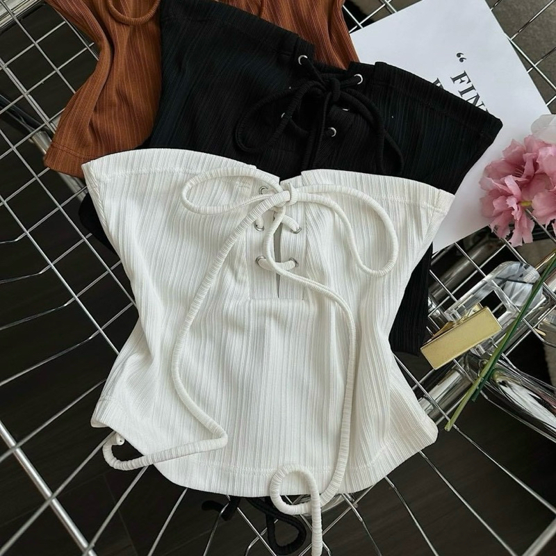 Tie-up tube top - QC SCRATCHED RIBBED STRAP DRESS SHORT FLOORABLE ...