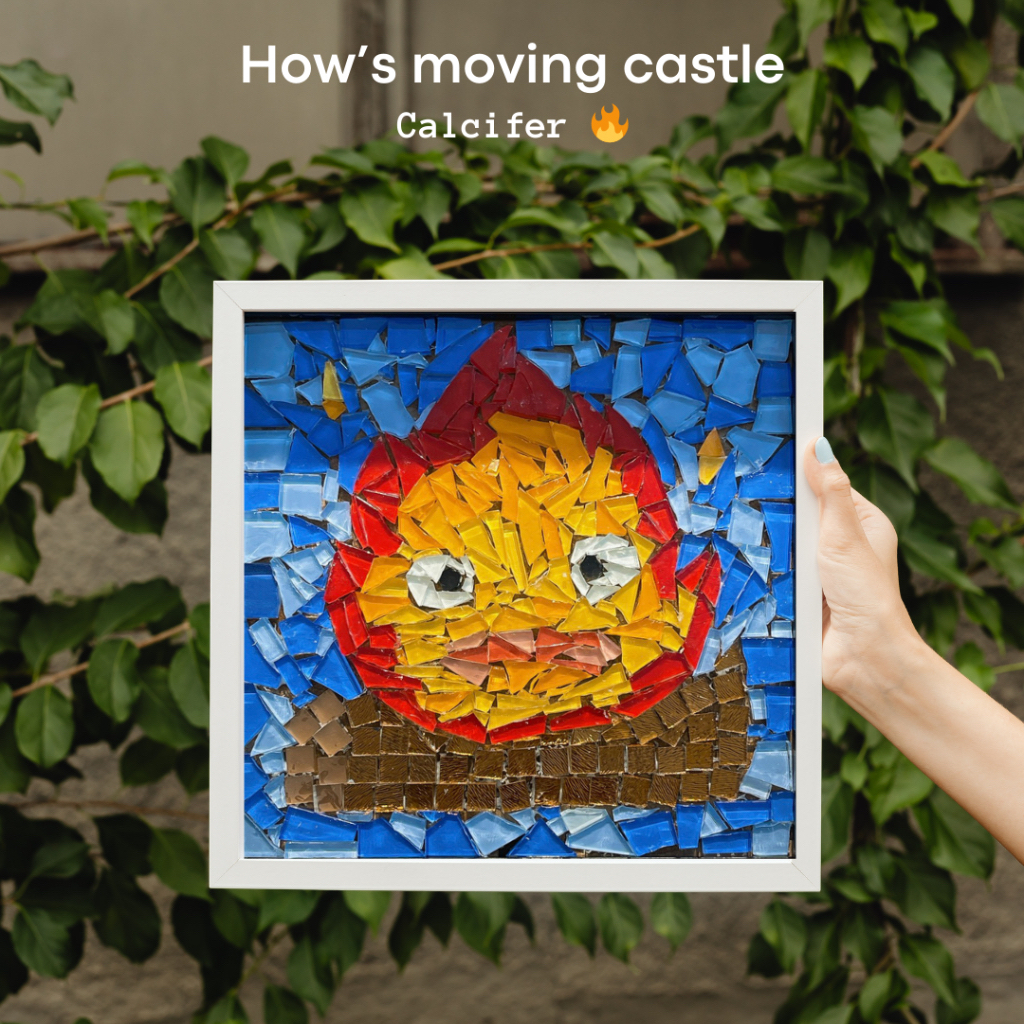 Handmade mosaic painting of fire character Calcifer in Ghibli [Calcifer ...