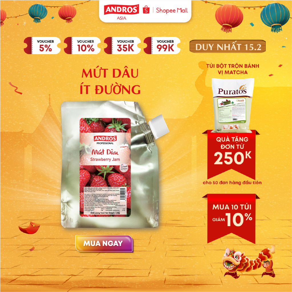 Low-sugar Strawberry Jam - No Preservatives - ANDROS - 1KG | Shopee ...