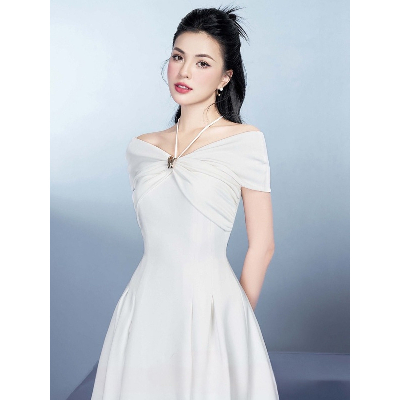 SHELLY DRESS luxury off-the-shoulder party DRESS with eyelets | Shopee ...