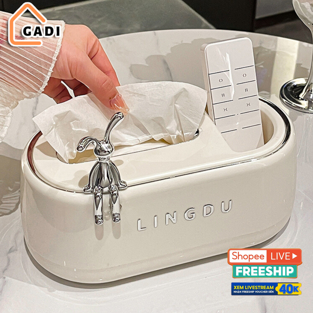 Lingdu Silver Rabbit 2 Compartment Tissue Box, Desktop Tissue Box with ...