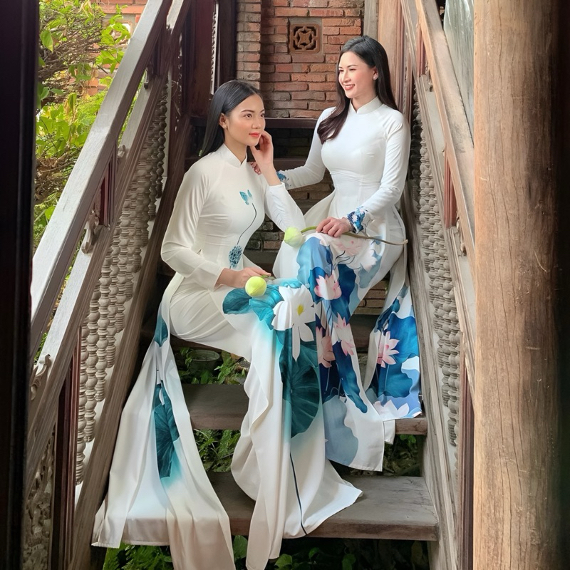 Elegant white lotus pattern Ao Dai fabric | Shopee Singapore