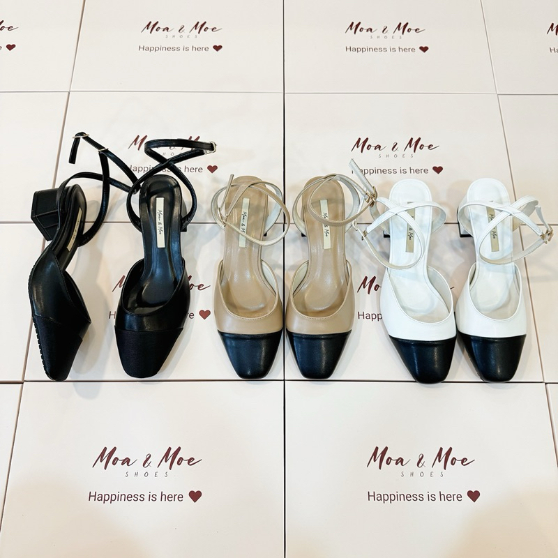 Slingback 3 patch Moa & Moe Shoes block heel | Shopee Singapore