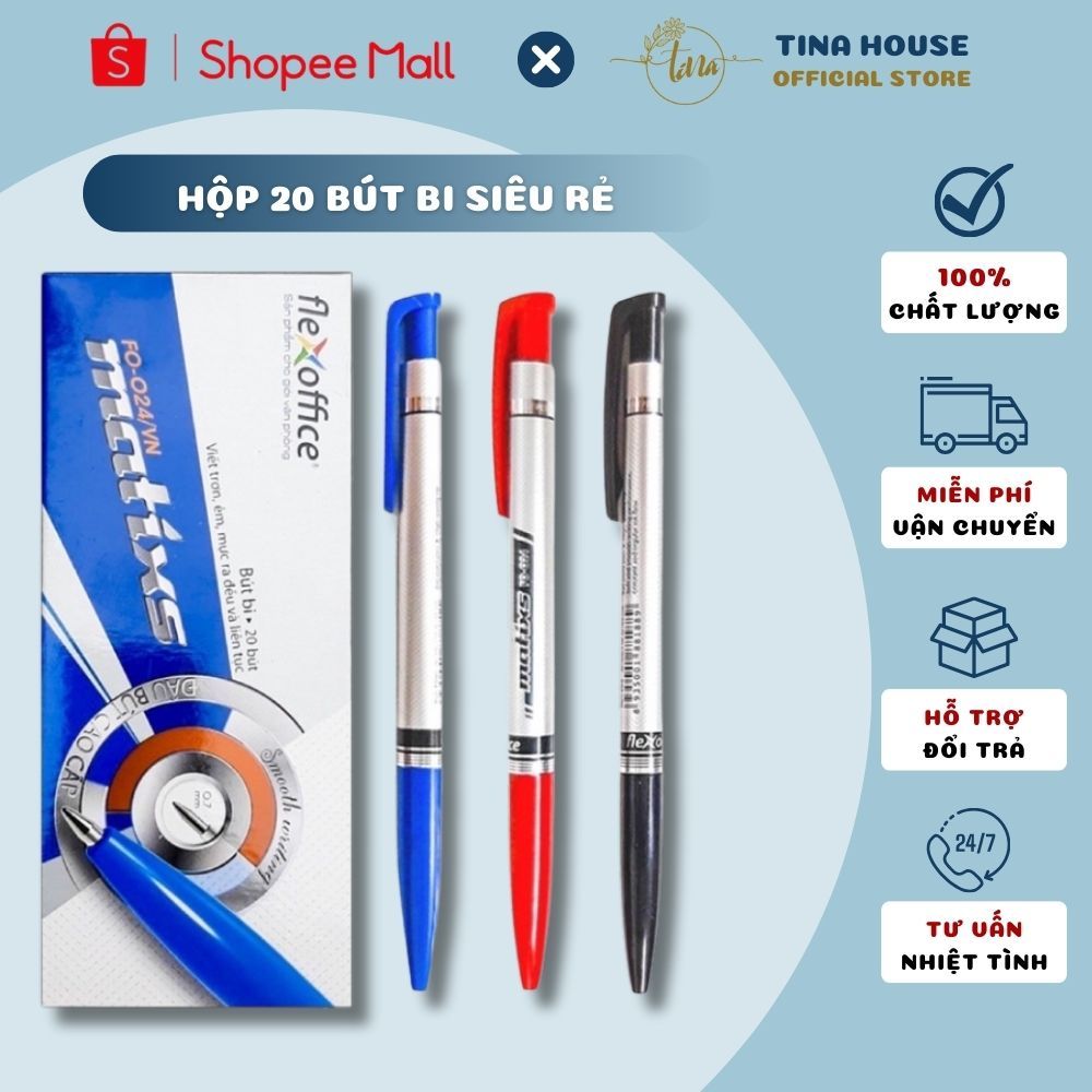 Thien Long Ballpoint Pen Box of 20, 3-Color Ballpoint Pen Basic Design ...