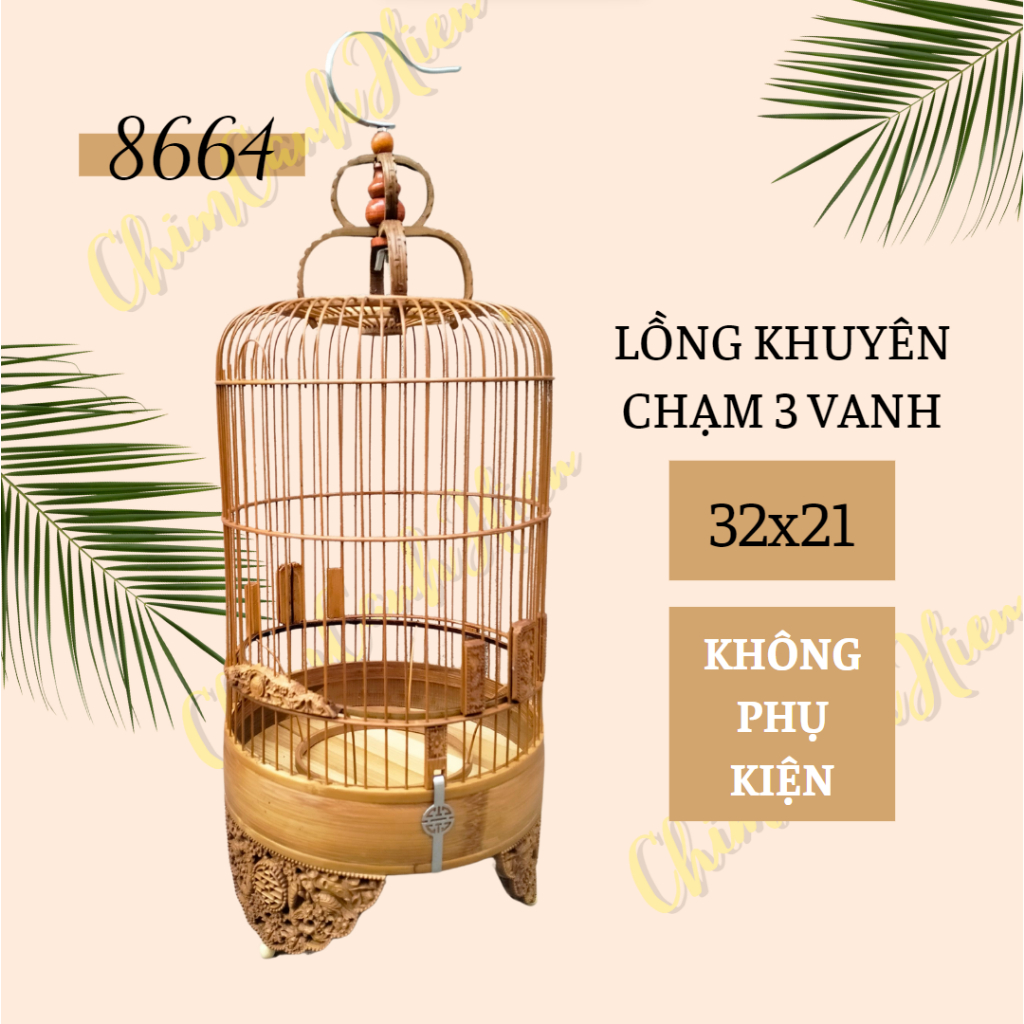 Round cage carved with 3 valves for small birds (rings, sunbirds ...