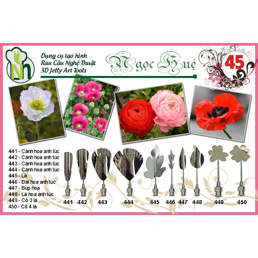 Ngoc Hue 3D jelly making tools (set number 45 - poppy flower, clover ...