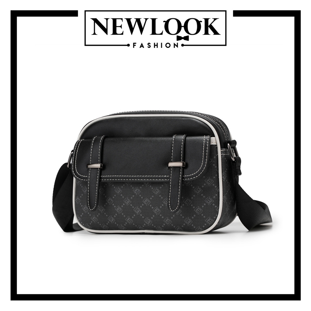 Horizontal RECTANGULAR BOX CROSSBACK BAG PU LEATHER WITH WHITE EDGE ...
